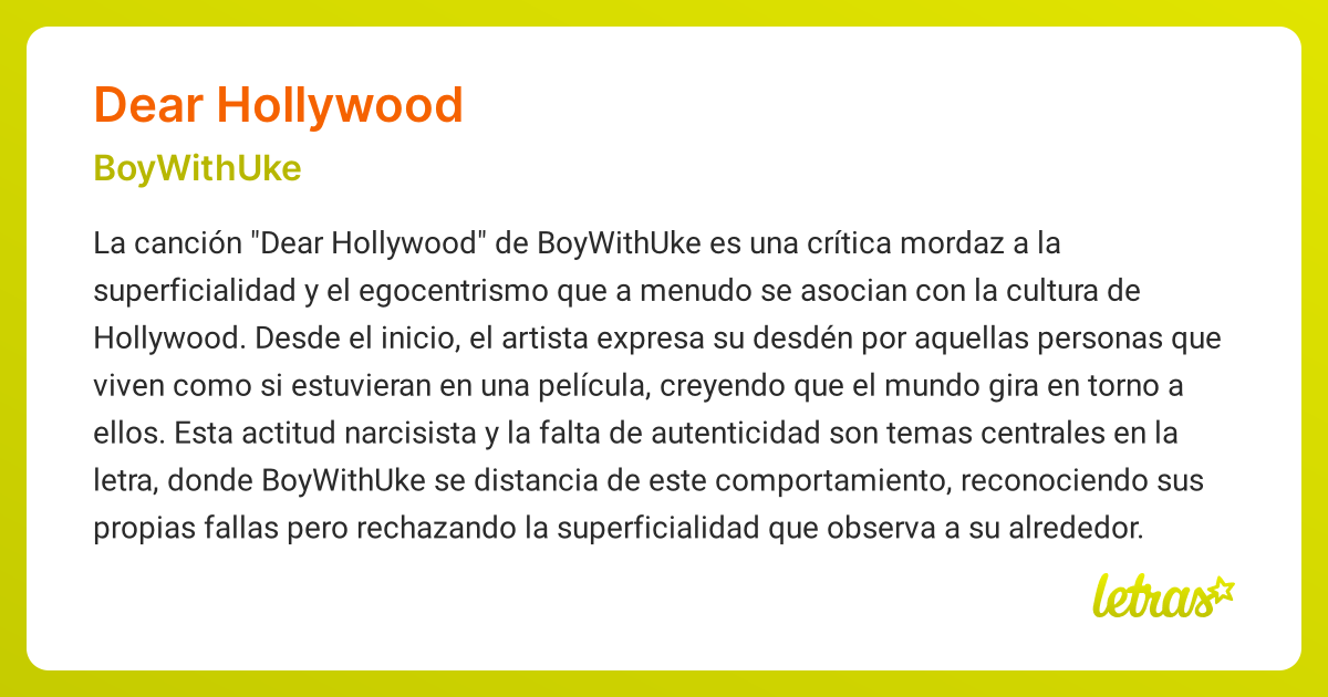 Significado de la canción DEAR HOLLYWOOD (BoyWithUke) - LETRAS.COM