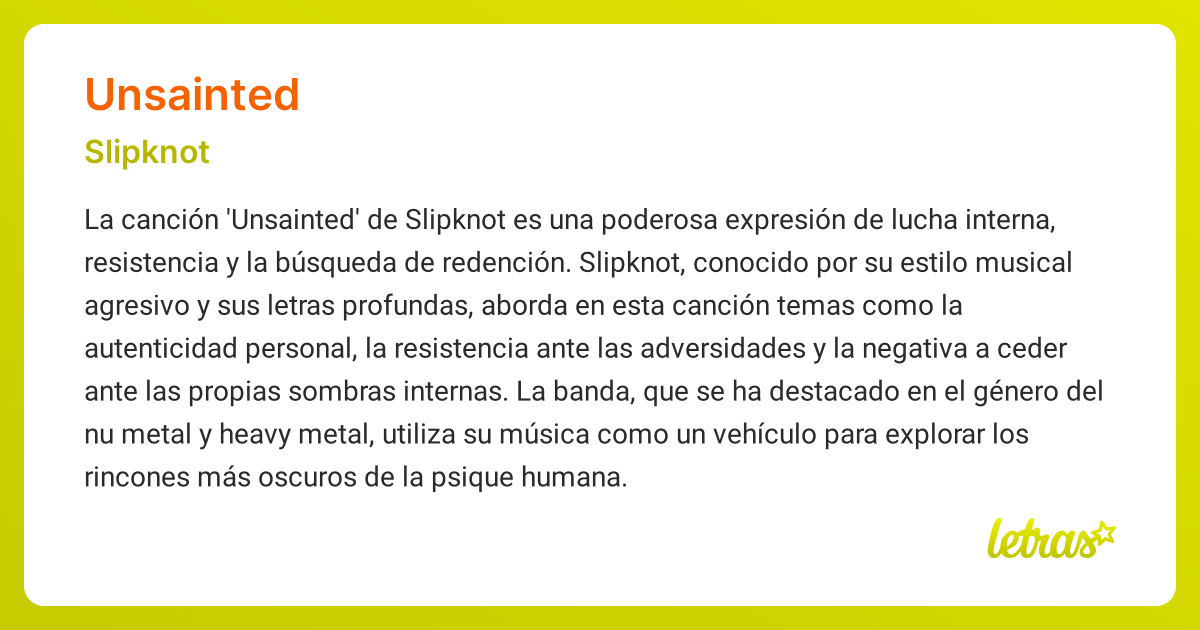 Significado de la canción UNSAINTED (Slipknot) - LETRAS.COM
