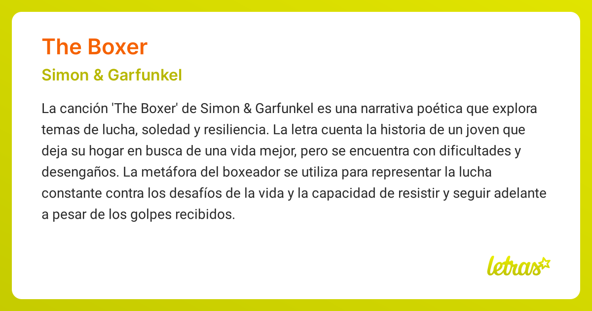 Significado de la canción THE BOXER (Simon & Garfunkel) - LETRAS.COM