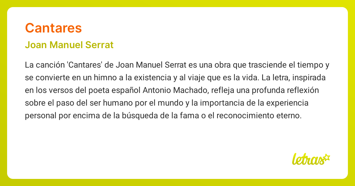 Significado de la canción CANTARES (Joan Manuel Serrat) - LETRAS.COM