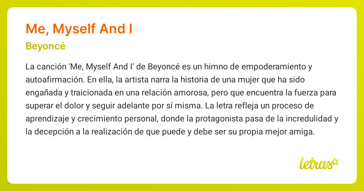 Significado de la canción ME, MYSELF AND I (Beyoncé) - LETRAS.COM