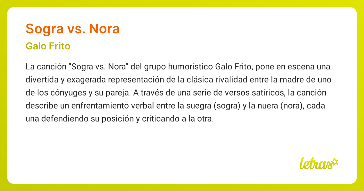 Significado de la canción SOGRA VS. NORA (Galo Frito) - LETRAS.COM