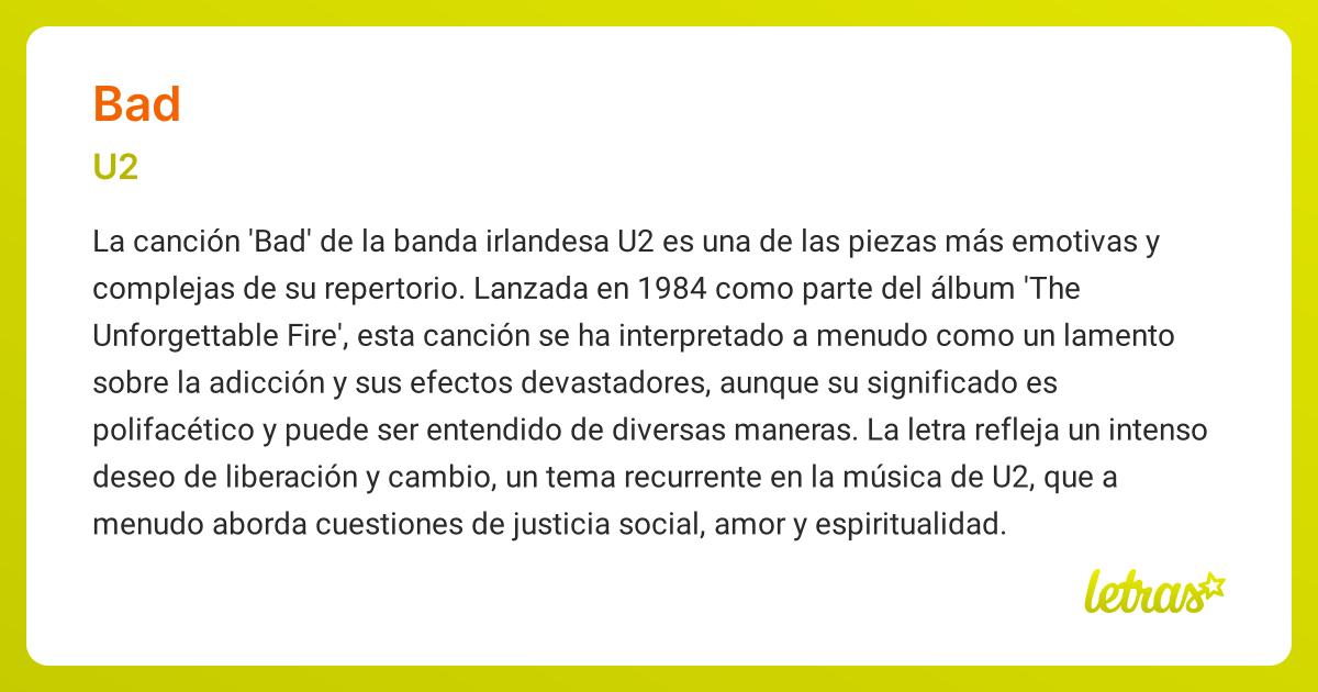 Significado de la canción BAD (U2) - LETRAS.COM