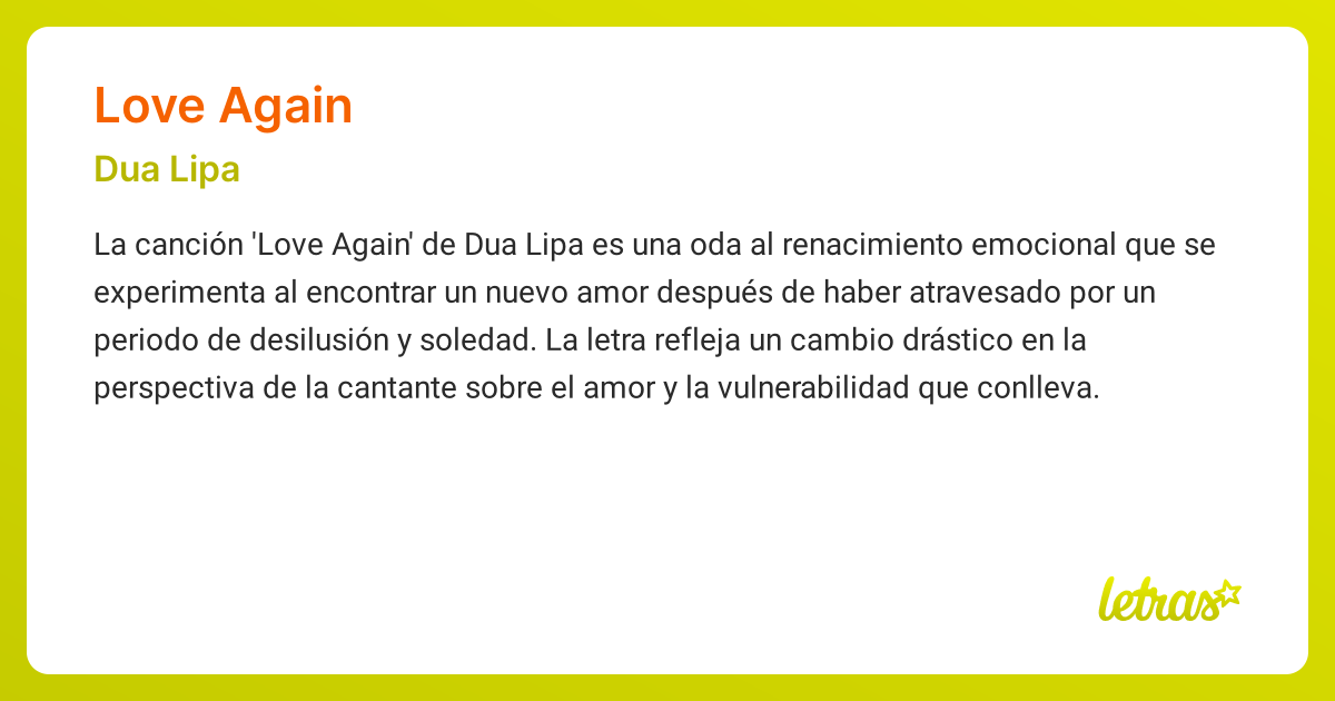 Significado de la canción LOVE AGAIN (Dua Lipa) - LETRAS.COM