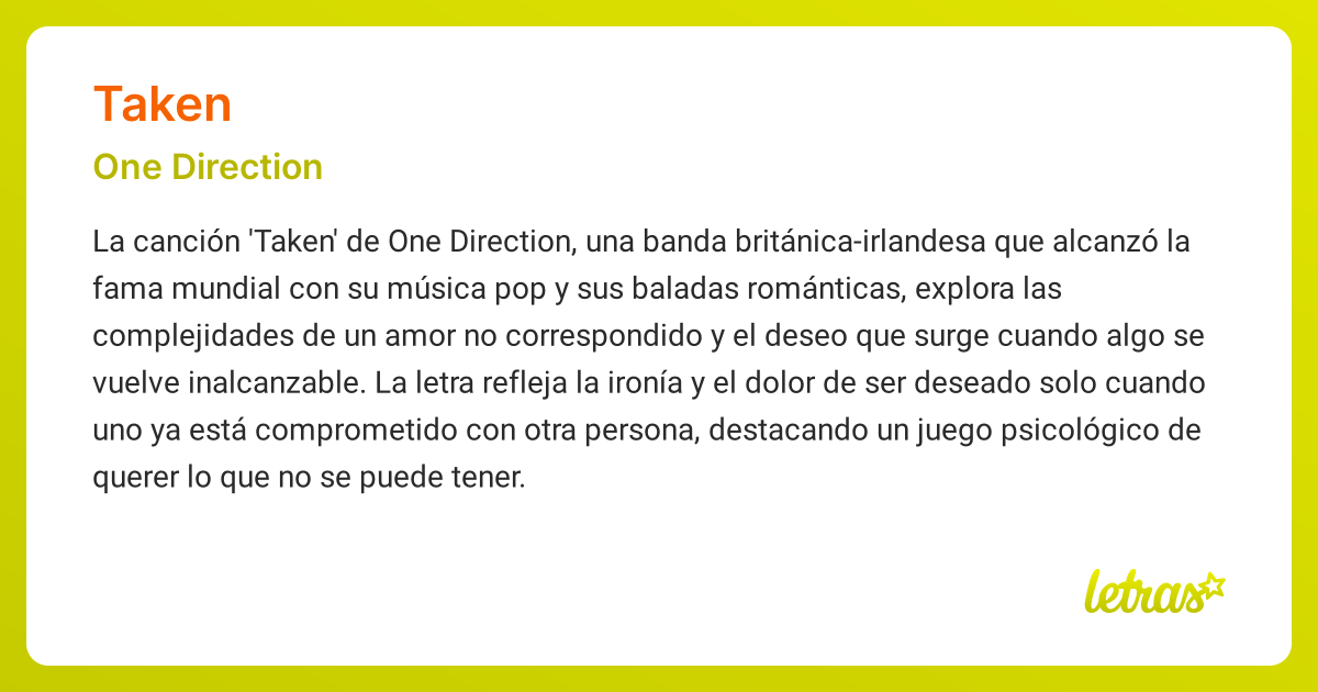 Significado de la canción TAKEN (One Direction) - LETRAS.COM
