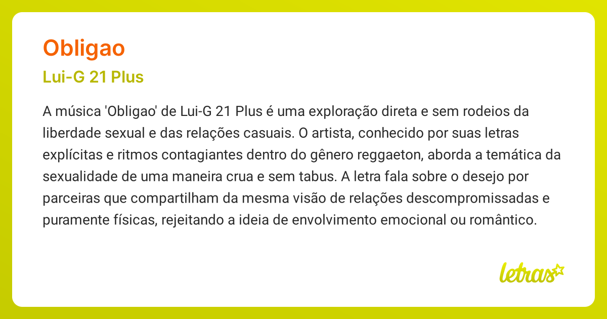 Significado da música OBLIGAO (Lui-G 21 Plus) - LETRAS.MUS.BR