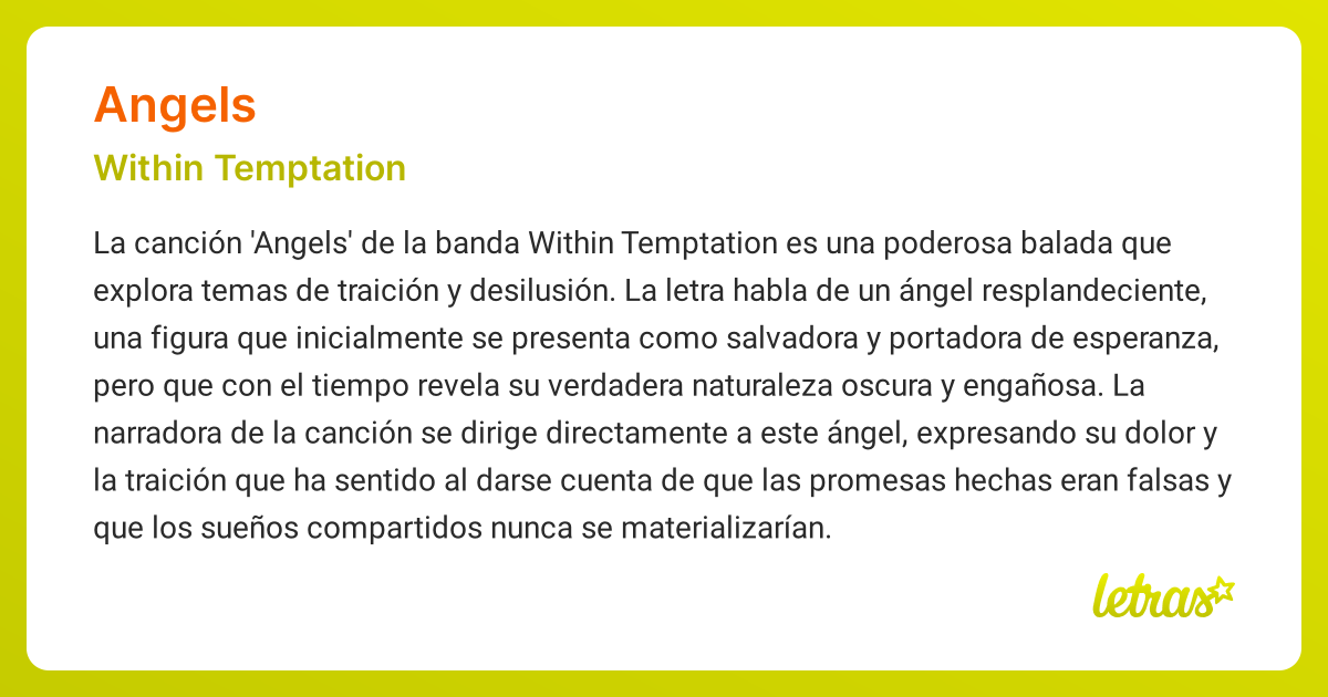 Significado de la canción ANGELS (Within Temptation) - LETRAS.COM