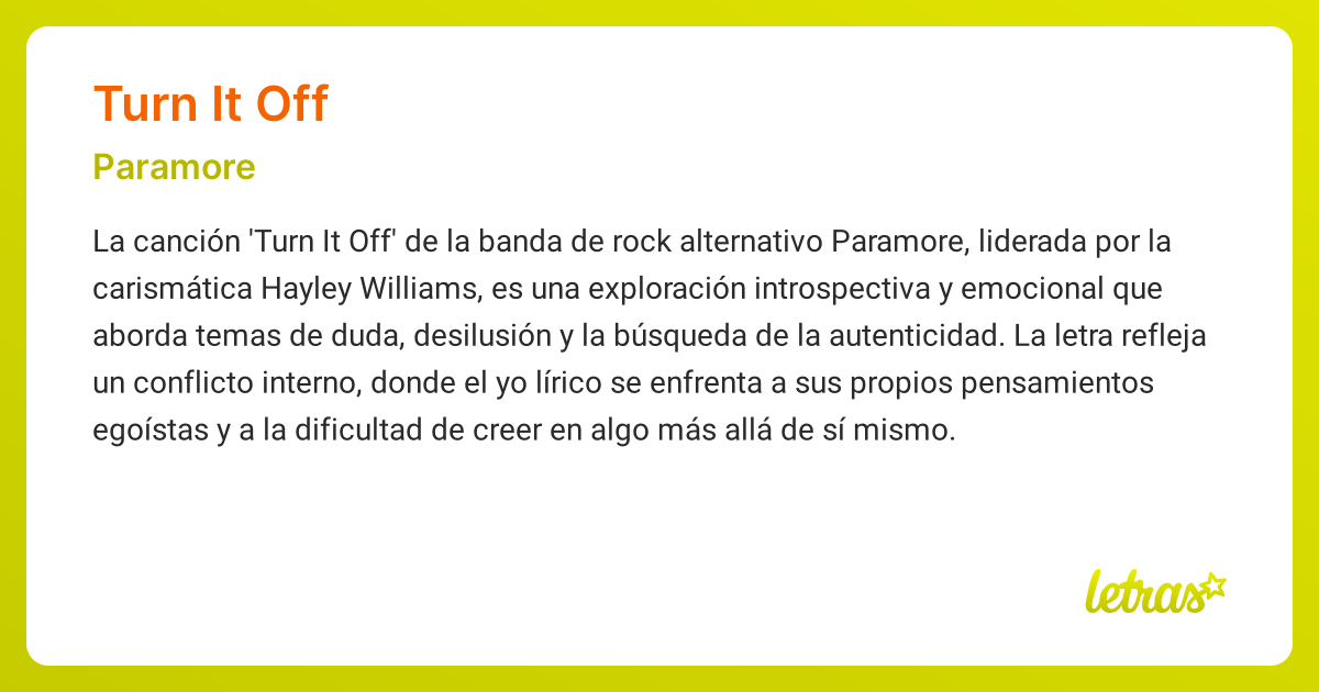 Significado de la canción TURN IT OFF (Paramore) - LETRAS.COM