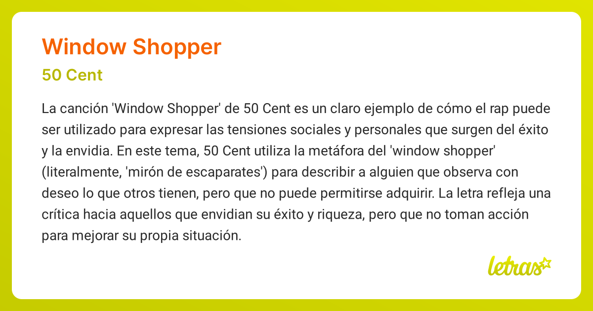 Significado de la canción WINDOW SHOPPER (50 Cent) - LETRAS.COM