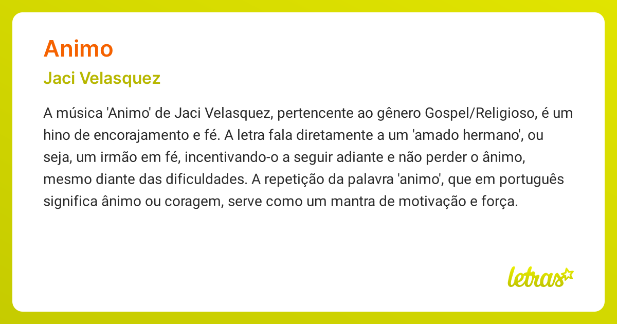 Significado da música ANIMO (Jaci Velasquez) - LETRAS.MUS.BR