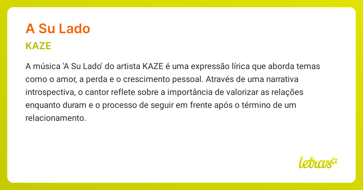 Significado da música A SU LADO (KAZE) - LETRAS.MUS.BR