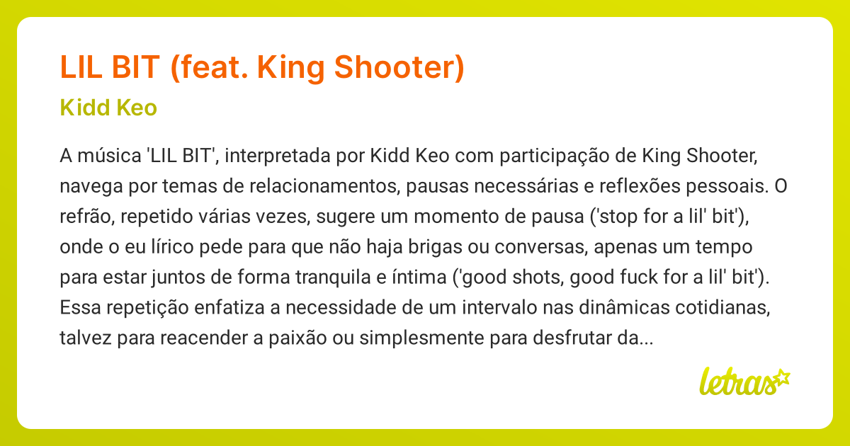 Significado da música LIL BIT (FEAT. KING SHOOTER) (Kidd Keo) - LETRAS ...