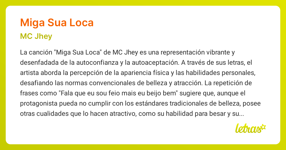 Significado de la canción MIGA SUA LOCA (MC Jhey) - LETRAS.COM