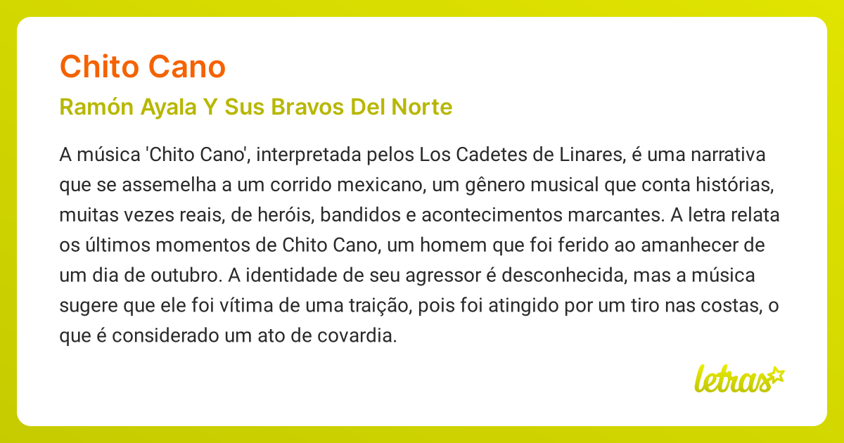 Significado da música CHITO CANO (Ramón Ayala Y Sus Bravos Del Norte ...