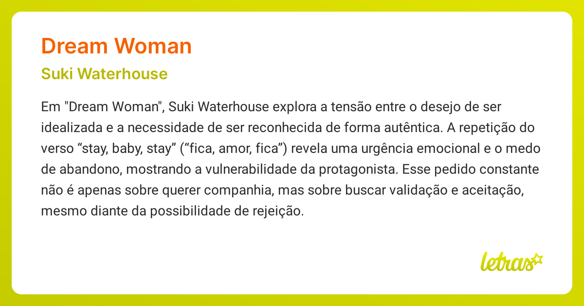 Significado da música DREAM WOMAN (Suki Waterhouse) - LETRAS.MUS.BR