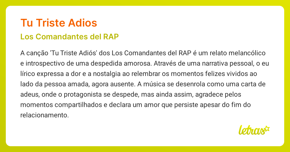 Significado da música TU TRISTE ADIOS (Los Comandantes del RAP ...