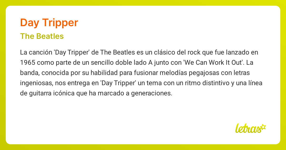 Significado de la canción DAY TRIPPER (The Beatles) - LETRAS.COM