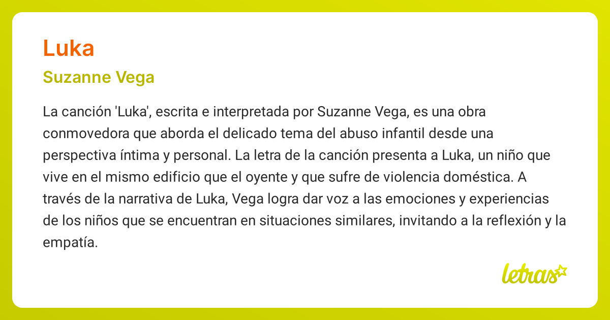 Significado de la canción LUKA (Suzanne Vega) - LETRAS.COM