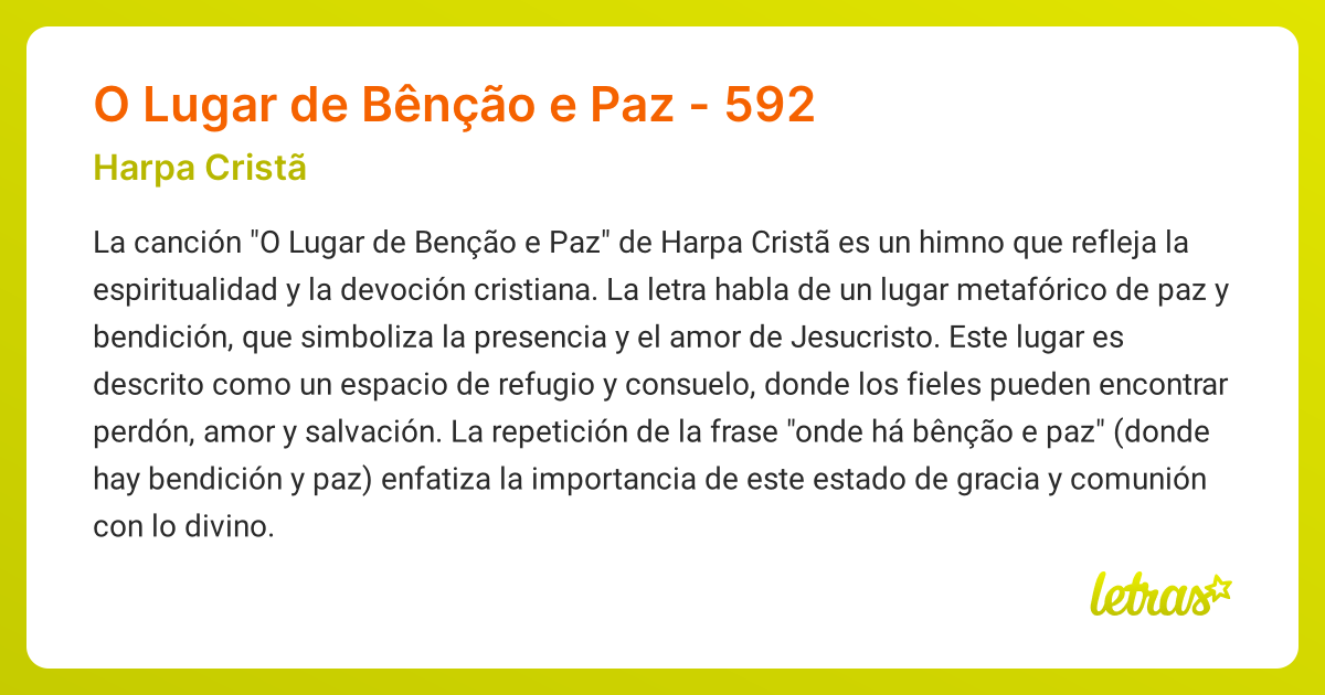 Significado de la canción O Lugar de Bênção e Paz - 592 (Harpa Cristã ...