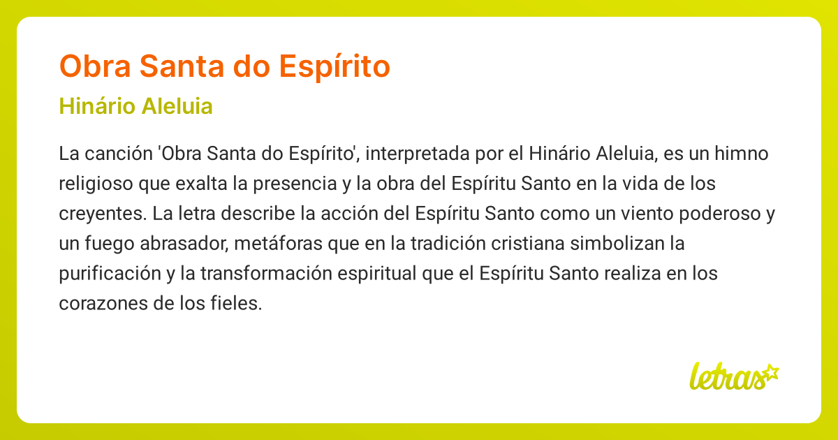 Significado de la canción OBRA SANTA DO ESPÍRITO (Hinário Aleluia ...