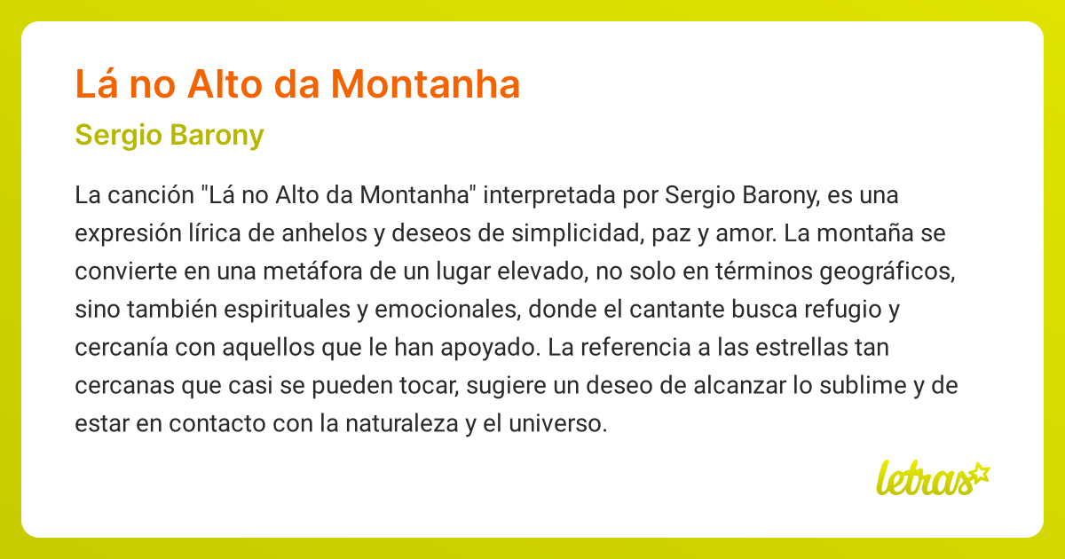 Significado de la canción LÁ NO ALTO DA MONTANHA (Sergio Barony ...
