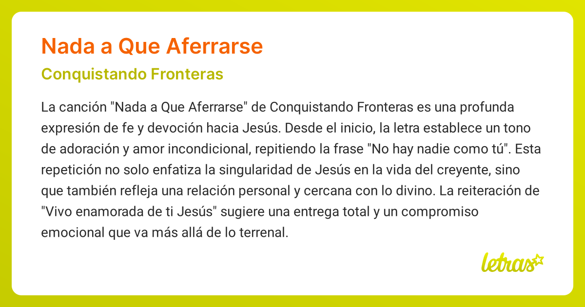 Significado de la canción NADA A QUE AFERRARSE (Conquistando Fronteras ...