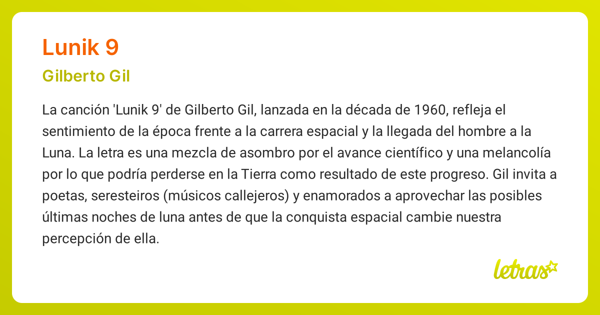 Significado de la canción LUNIK 9 (Gilberto Gil) - LETRAS.COM