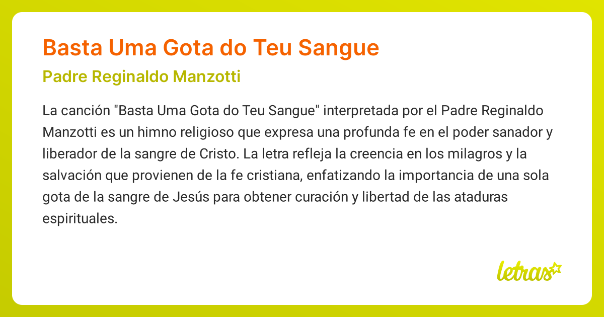 Significado de la canción BASTA UMA GOTA DO TEU SANGUE (Padre Reginaldo ...