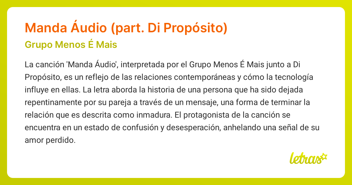 Significado de la canción Manda Áudio (part. Di Propósito) (Grupo Menos ...