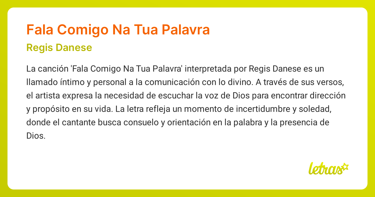 Significado de la canción FALA COMIGO NA TUA PALAVRA (Regis Danese ...