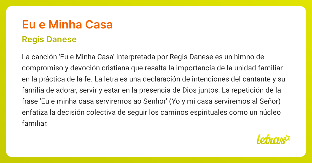 Significado de la canción EU E MINHA CASA (Regis Danese) - LETRAS.COM