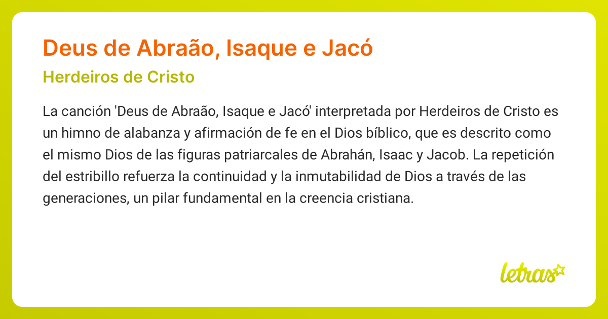 Significado de la canción Deus de Abraão, Isaque e Jacó (Herdeiros de ...