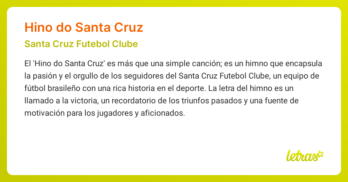 Significado de la canción HINO DO SANTA CRUZ (Santa Cruz Futebol Clube ...