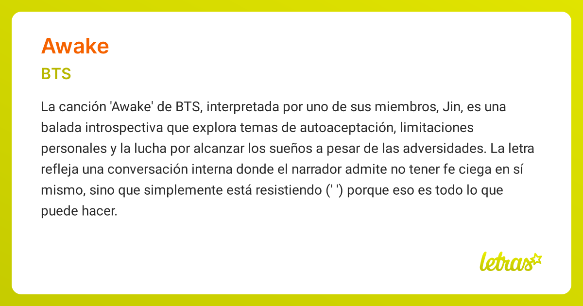 Significado de la canción AWAKE (BTS) - LETRAS.COM