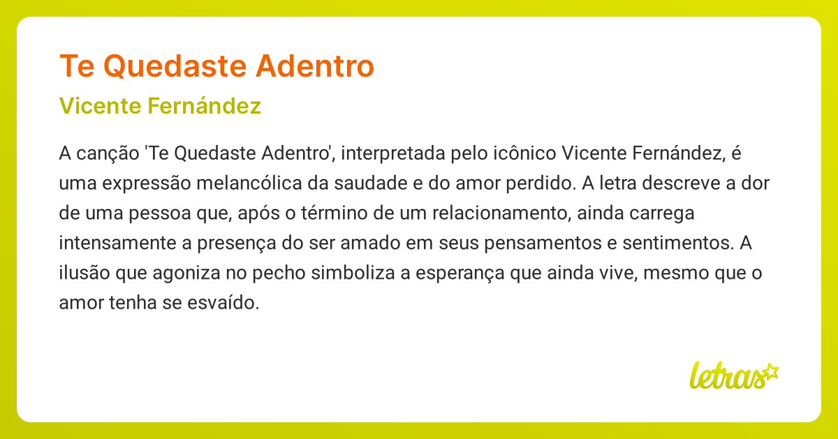 Significado da música TE QUEDASTE ADENTRO (Vicente Fernández) - LETRAS ...