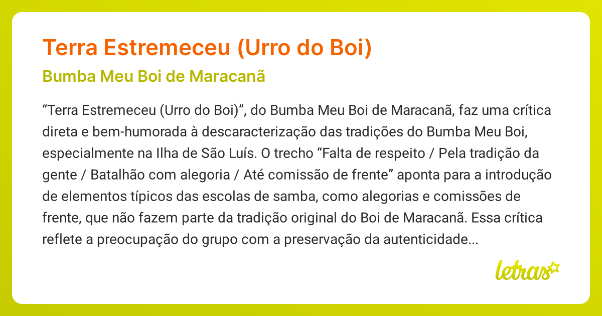 Significado da música TERRA ESTREMECEU (URRO DO BOI) (Bumba Meu Boi de ...