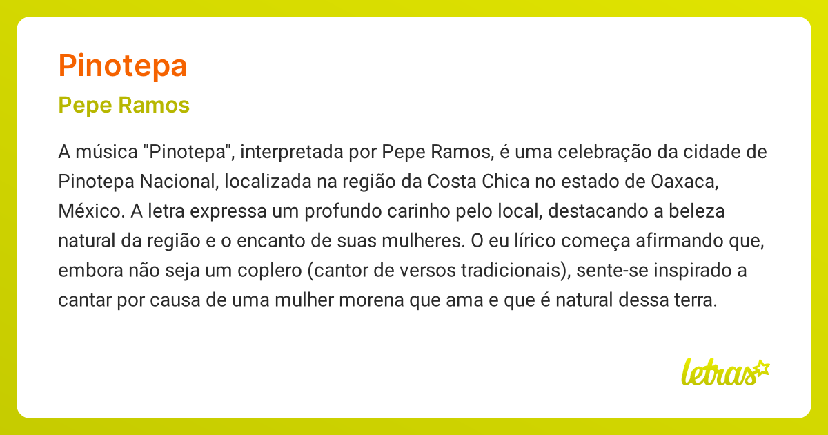 Significado da música PINOTEPA (Pepe Ramos) - LETRAS.MUS.BR