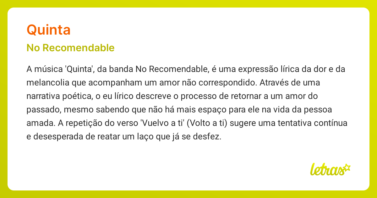 Significado da música QUINTA (No Recomendable) - LETRAS.MUS.BR