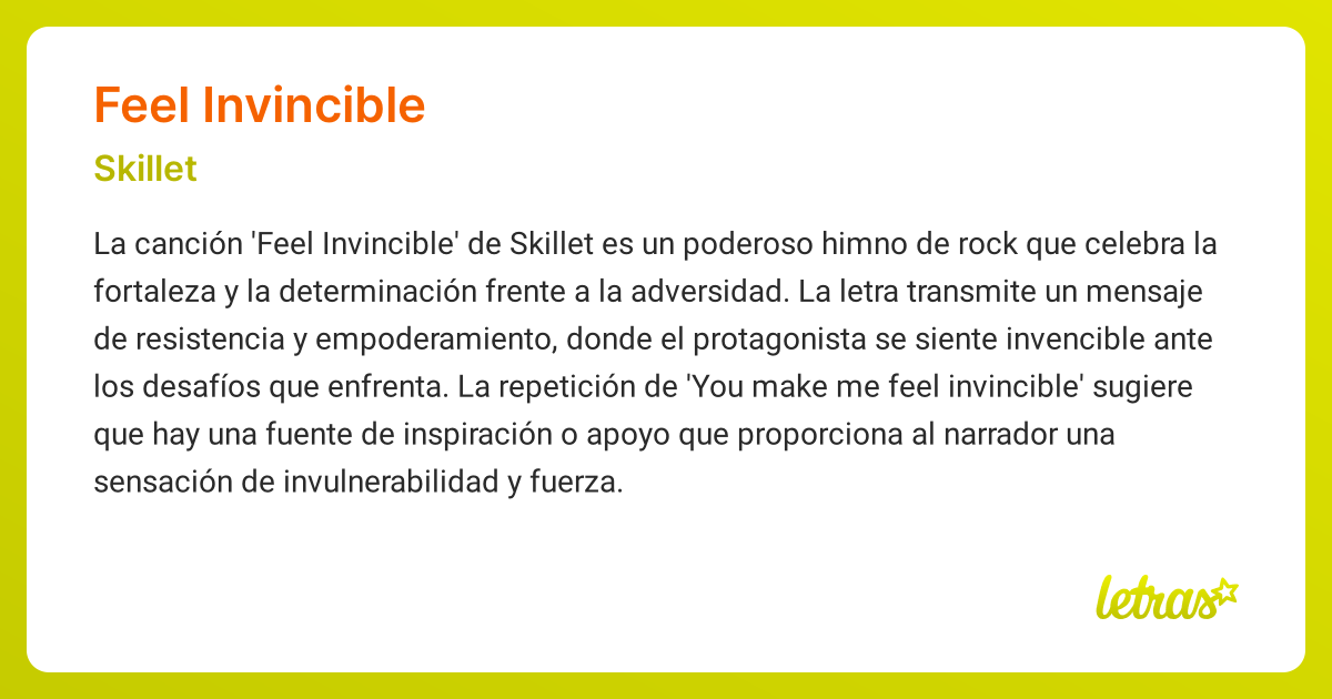 Significado de la canción FEEL INVINCIBLE (Skillet) - LETRAS.COM
