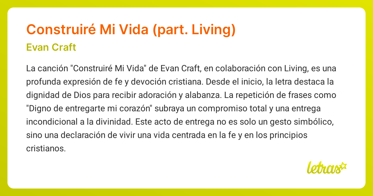 Significado de la canción Construiré Mi Vida (part. Living) (Evan Craft ...