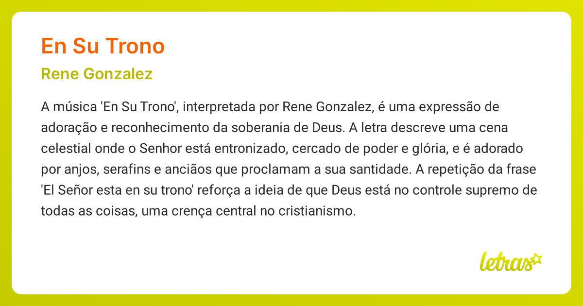 Significado da música EN SU TRONO (Rene Gonzalez) - LETRAS.MUS.BR
