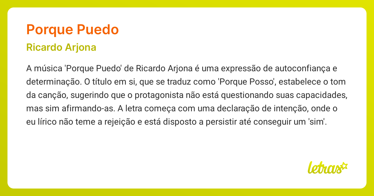 Significado da música PORQUE PUEDO (Ricardo Arjona) - LETRAS.MUS.BR