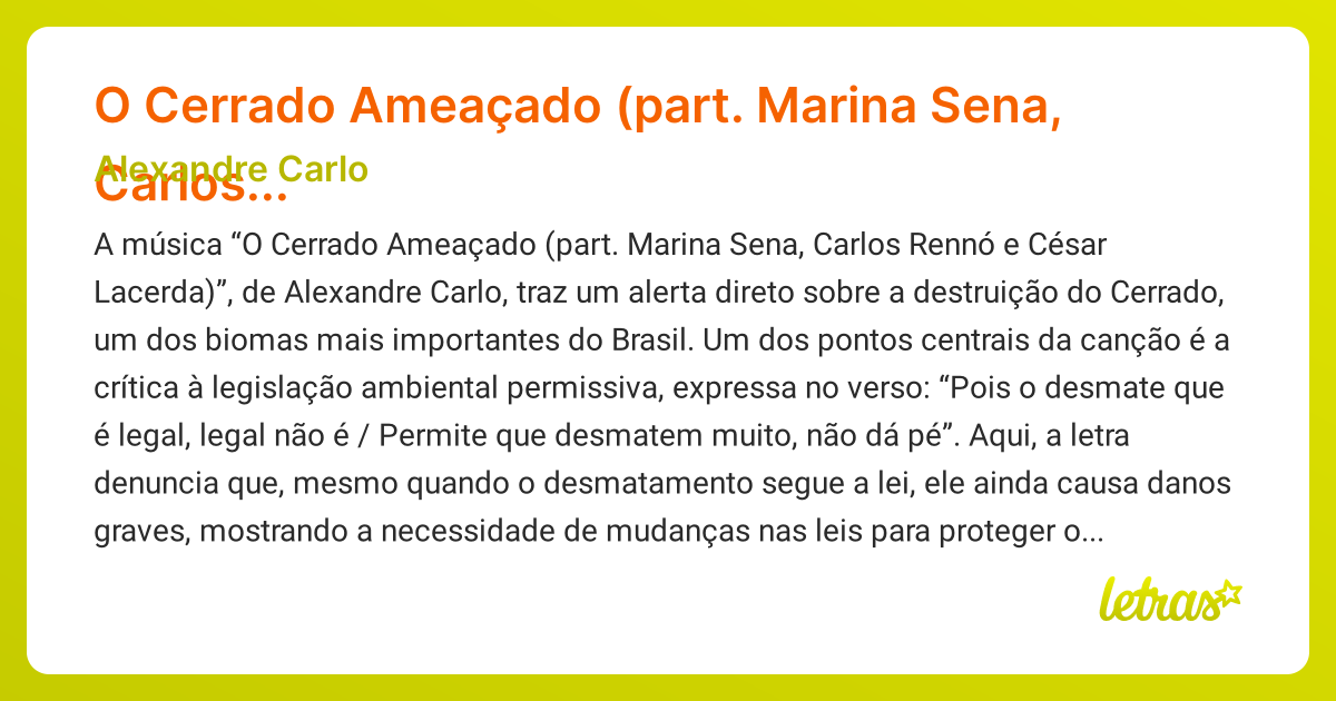 Significado da música O Cerrado Ameaçado (part. Marina Sena, Carlos ...
