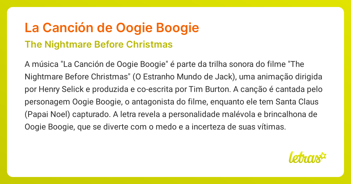 Significado da música LA CANCIÓN DE OOGIE BOOGIE (The Nightmare Before ...