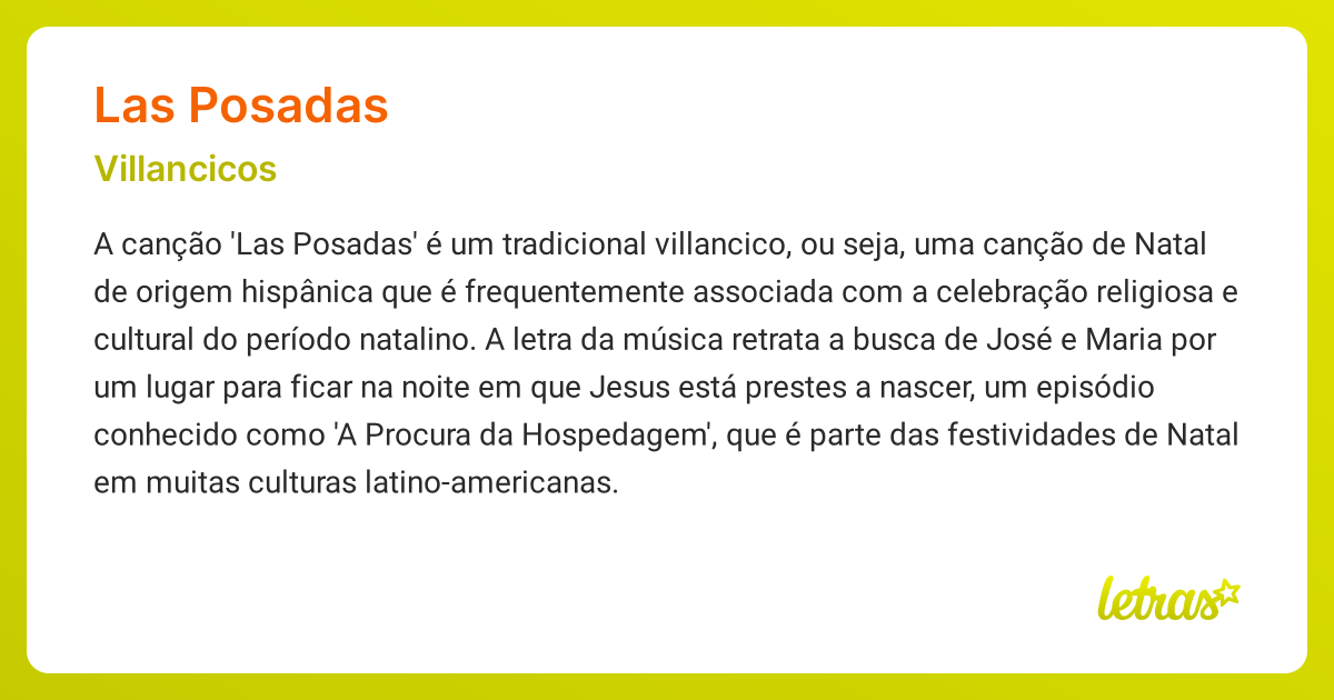 Significado da música LAS POSADAS (Villancicos) - LETRAS.MUS.BR