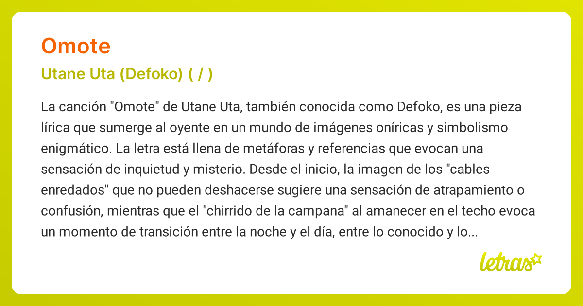 Significado de la canción OMOTE (Utane Uta (Defoko) (唄音ウタ / デフォ子 ...