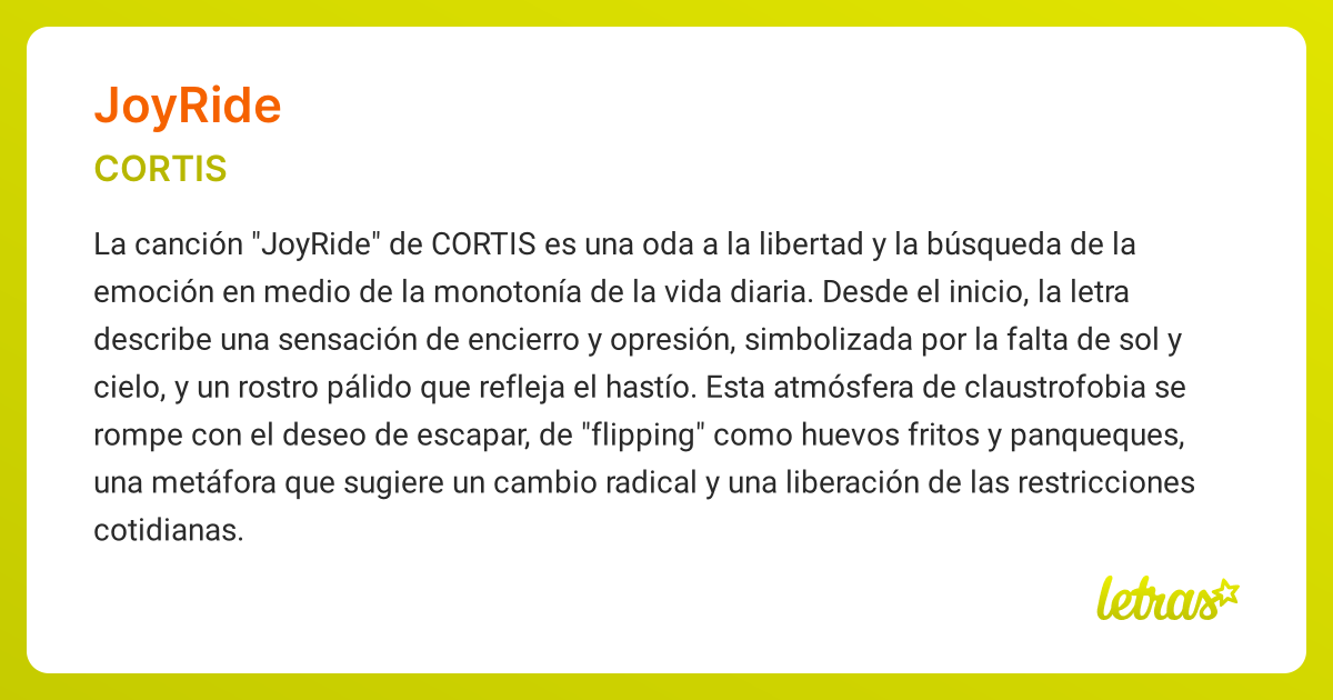 Significado de la canción JOYRIDE (CORTIS) - LETRAS.COM