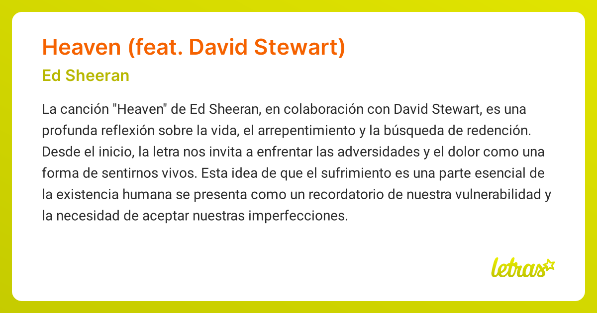 Significado de la canción HEAVEN (FEAT. DAVID STEWART) (Ed Sheeran ...