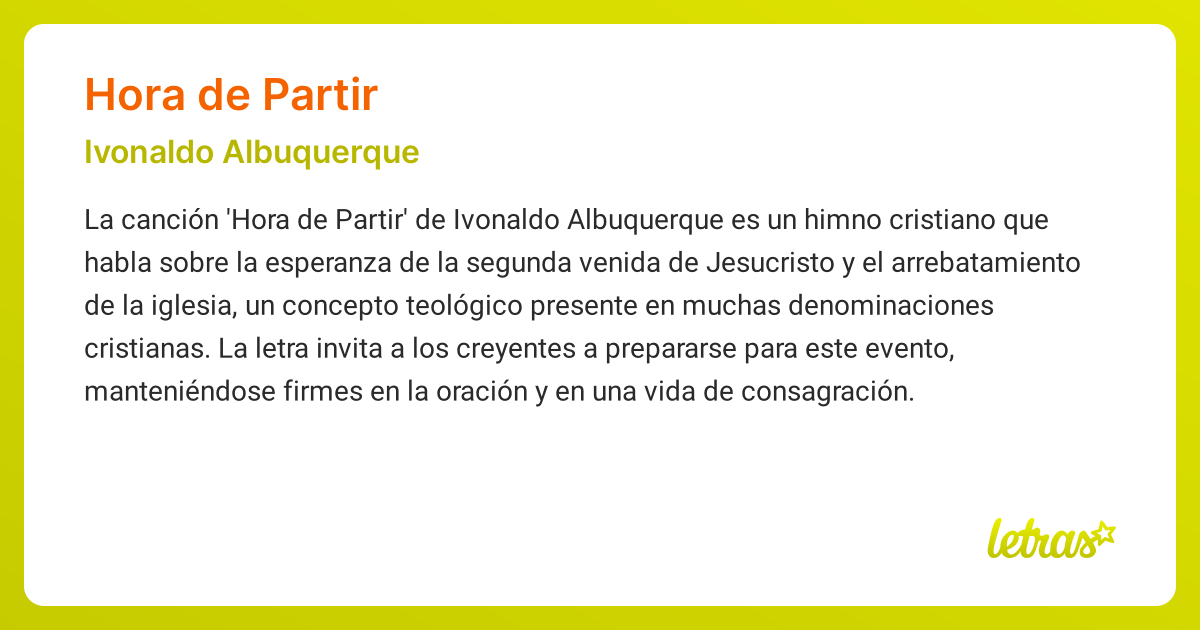 Significado de la canción HORA DE PARTIR (Ivonaldo Albuquerque ...