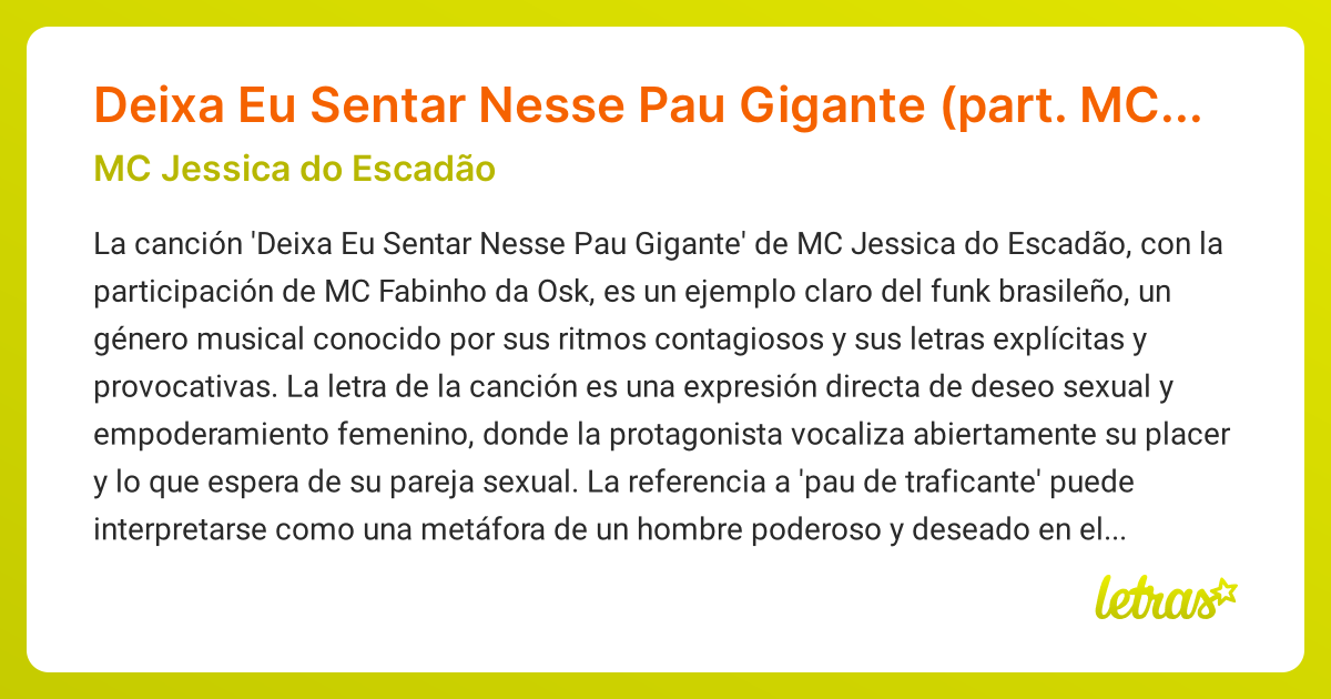 Significado de la canción Deixa Eu Sentar Nesse Pau Gigante (part. MC ...